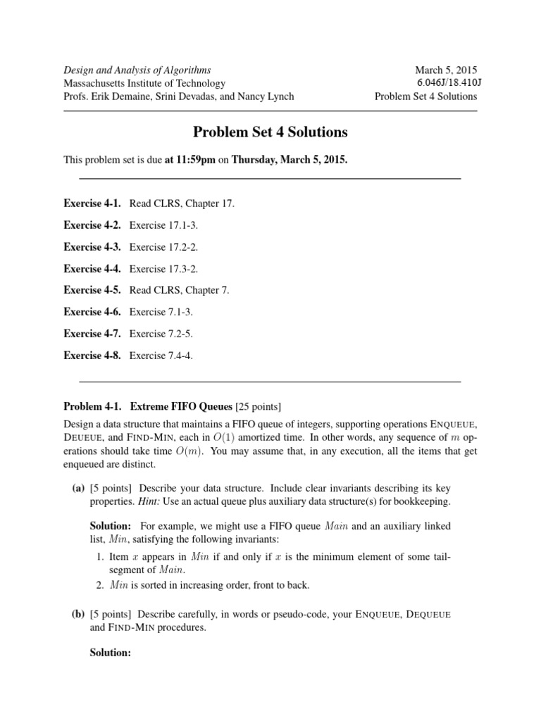 MIT6 046JS15 Pset4sols | PDF | Queue (Abstract Data Type) | Computer ...