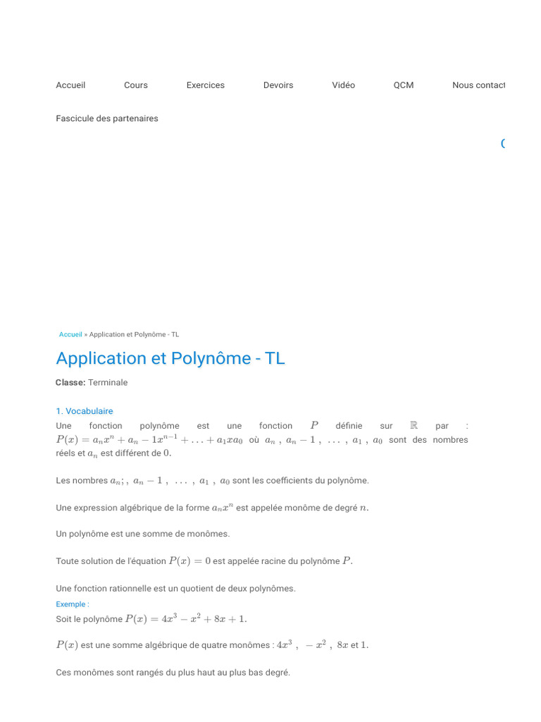 Application Et Polynôme - TL _ Sunudaara | PDF | Polynôme | Équations