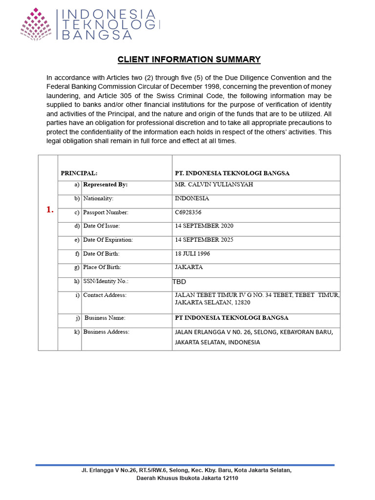 Client Information Summary Document | PDF | Authentication | Government ...
