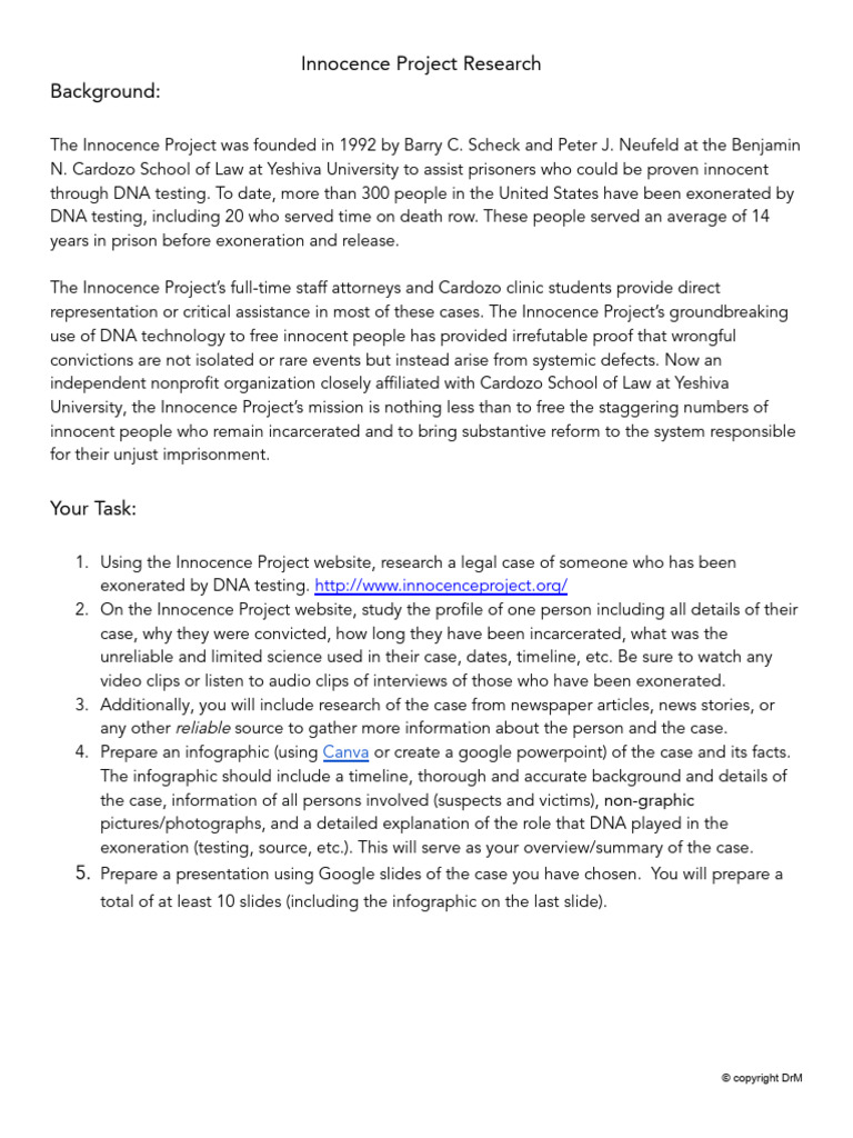 FS Semester Exam Project - The Innocence Project Research Project | PDF ...