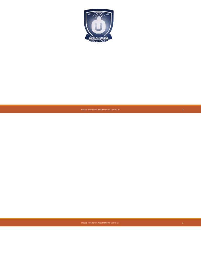 CSC201 - Computer Programming 1 Lesson 2 - 120139 | PDF | C++ | Programming