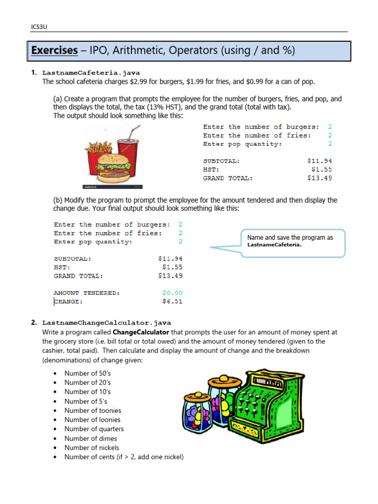 ICS3U Java Programming Exercises | PDF | Mathematics | Arithmetic