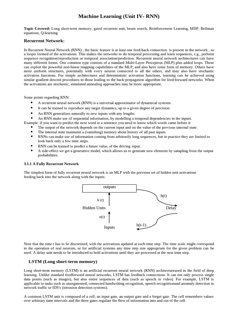 Machine Learning Unit 4 RNN | PDF | Artificial Neural Network | Applied Mathematics