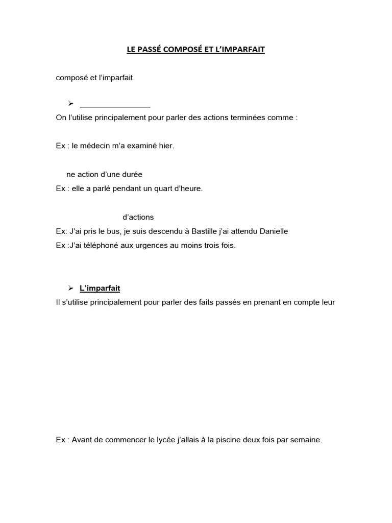 LE PASSÉ COMPOSÉ ET L'IMPARFAIT.pdf 1 | PDF