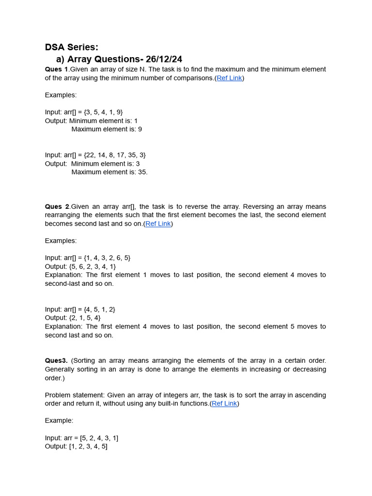 Array Worksheet- DSA Series-1 | PDF