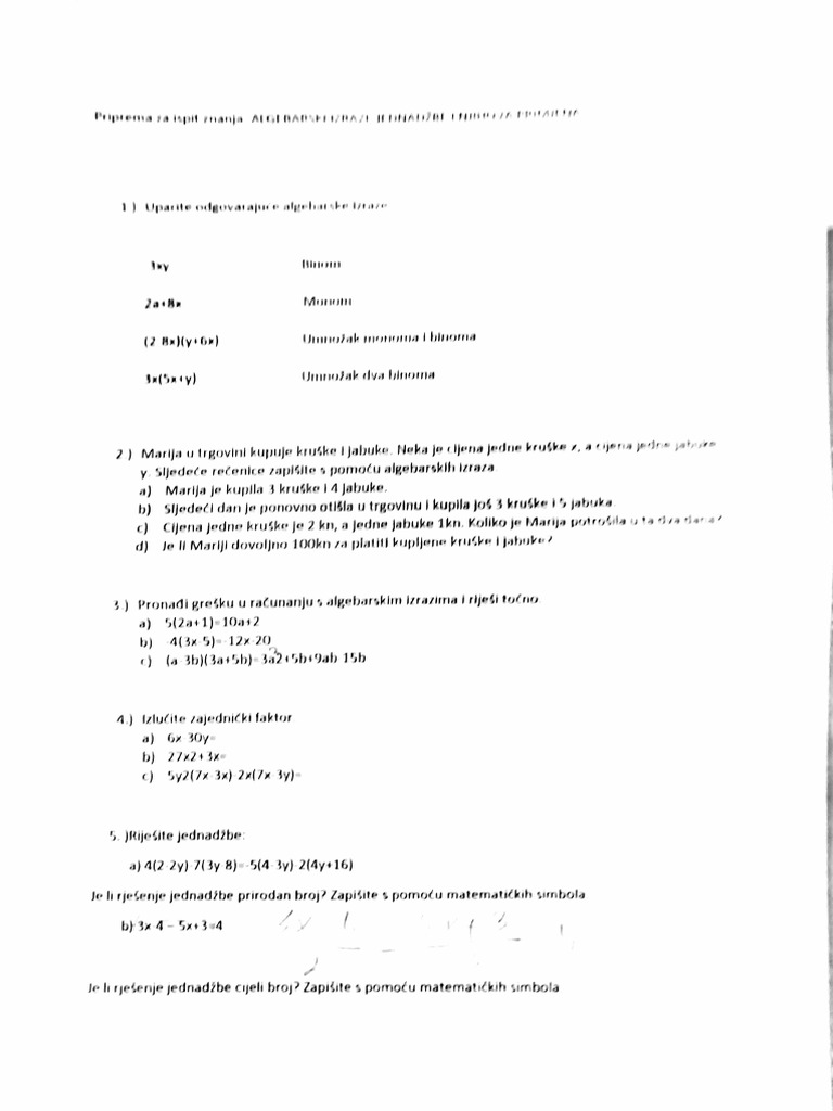 8r Algebarski Izrazi, Jednadzbe I Primjena | PDF