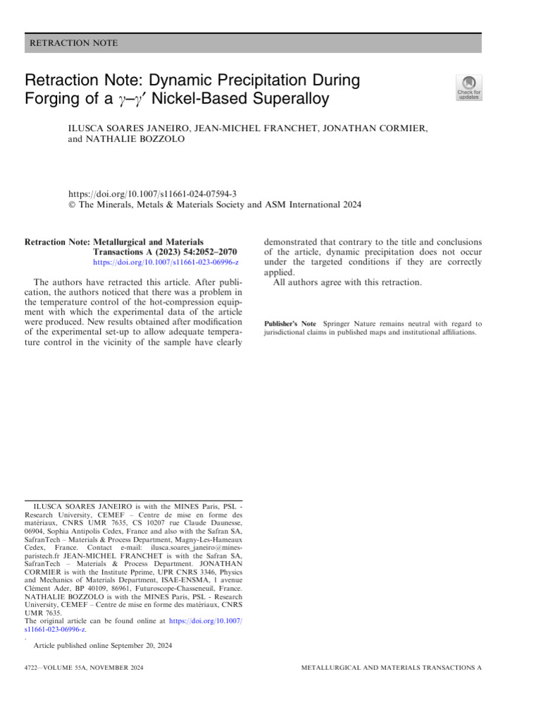 Retraction Note: Dynamic Precipitation During Forging of A - Nickel ...