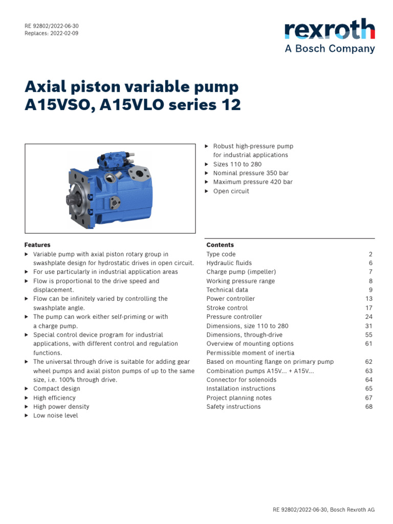 Bomba Pistao A15VSO Serie12 | PDF | Pump | Mechanical Engineering