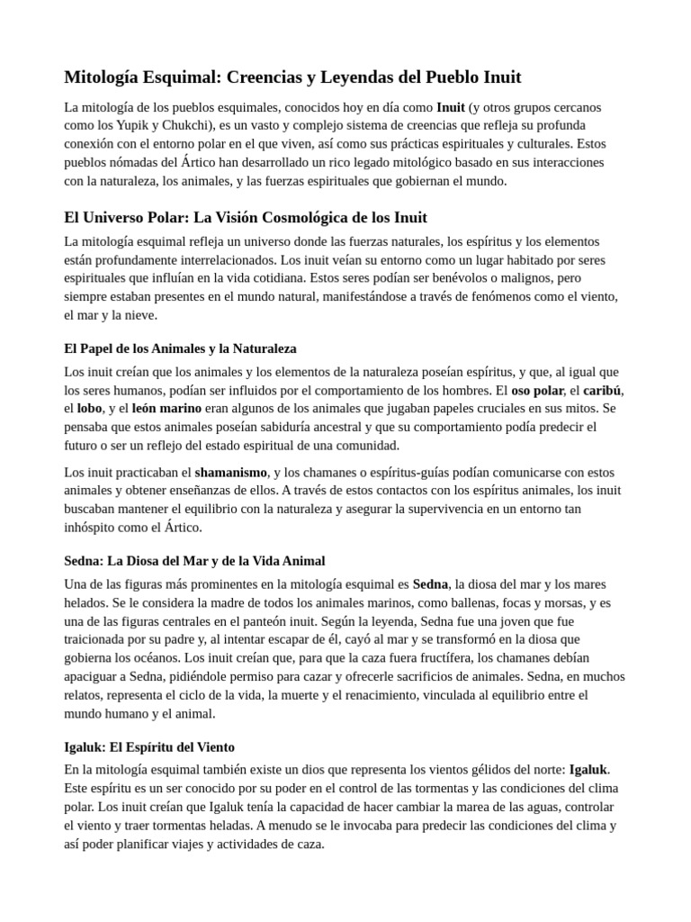Mitología Esquimal Creencias y Leyendas del Pueblo Inuit | PDF ...