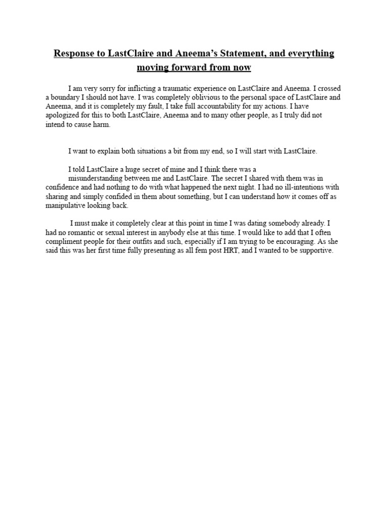 Response To LastClaire and Aneema Statement | PDF