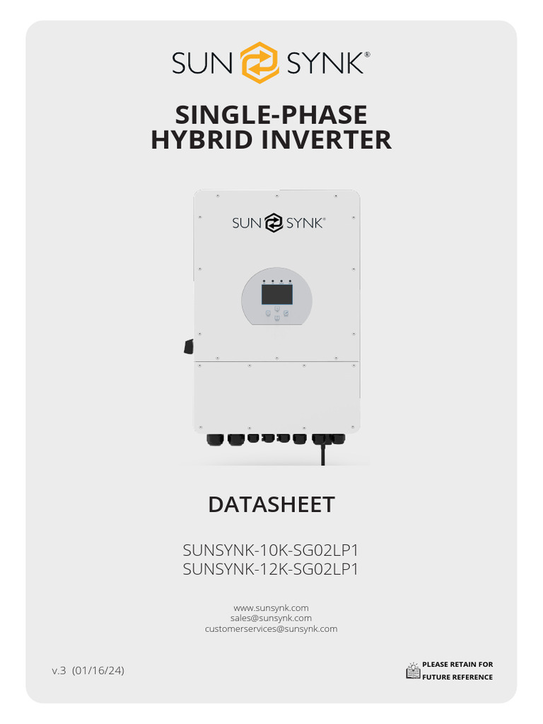 Sunsynk 10/12kW Inverter Datasheet | PDF | Power Inverter | Alternating ...