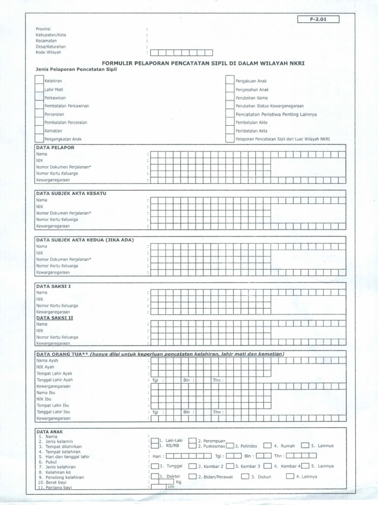 Formulir Pelaporan Pencatatan Sipil Di Dalam Wilayah Nkri f 201 1657163916 | PDF