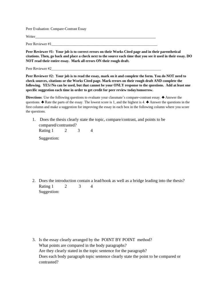 Compare and Contrast Peer Review Form | PDF | Linguistics | Essays