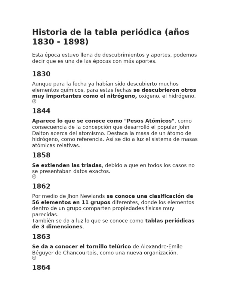 Historia de la Tabla Periódica (1830-1898) | PDF | Tabla periódica ...