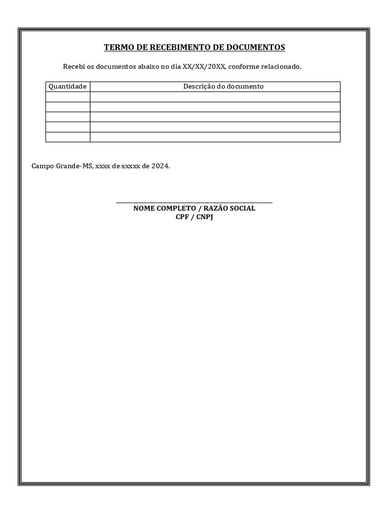18-Termo de Recebimento de DOCUMENTOS PDF | PDF