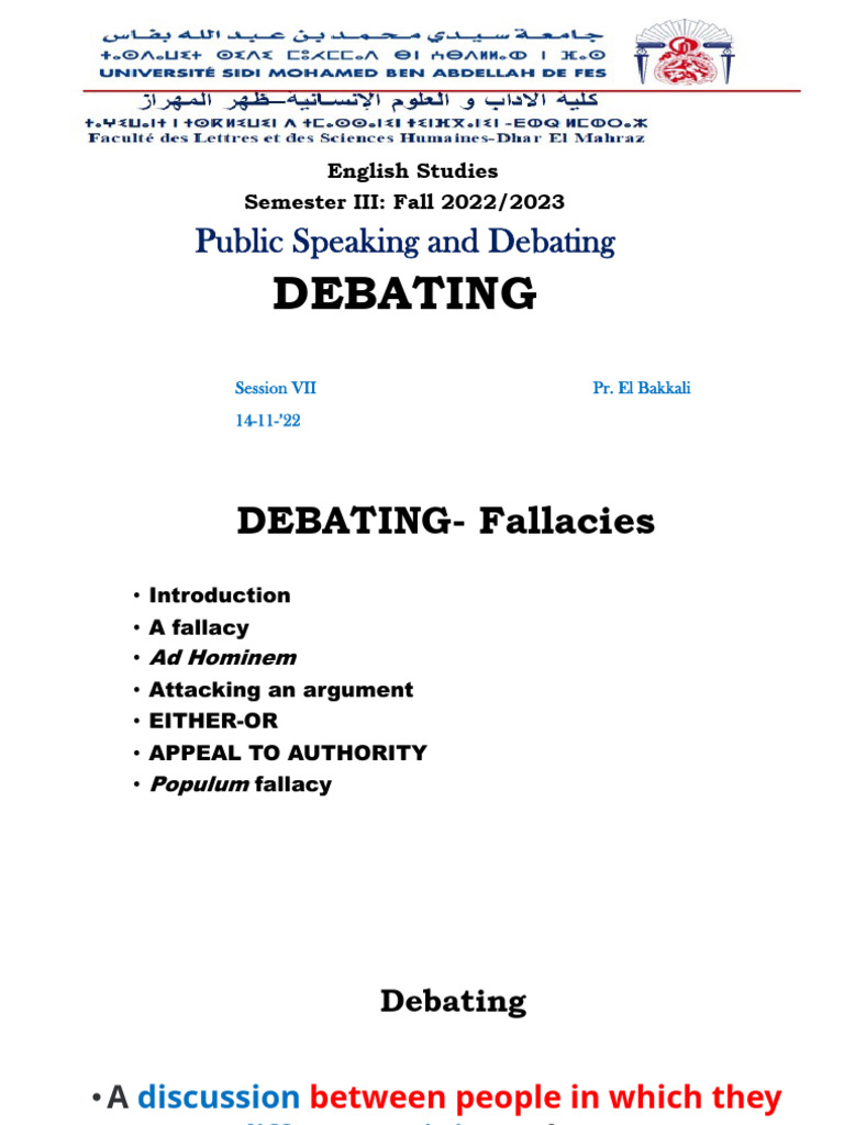 Public Speaking WeekVII Debating | PDF | Fallacy | Logic