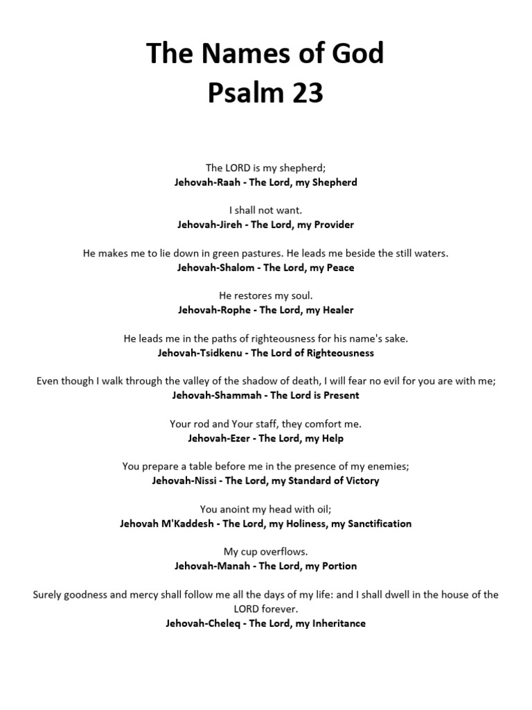 The Names of God - Psalm 23 | PDF