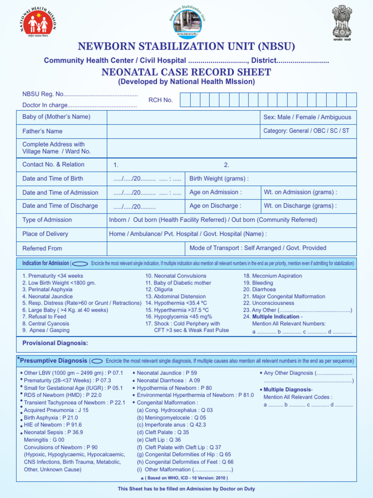 Neonatal case sheet | PDF | Childbirth | Human Reproduction
