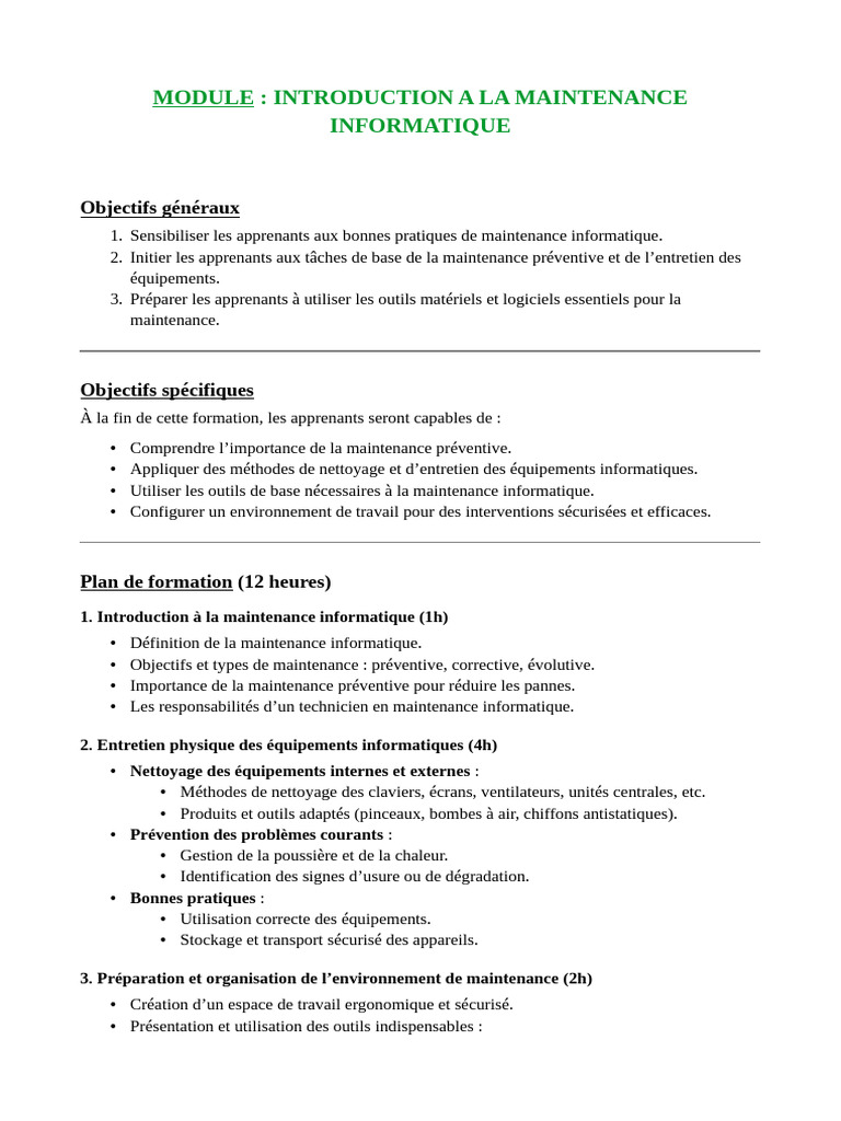 5 - Plan de Cours Introduction A La Maintenance Informatique | PDF ...