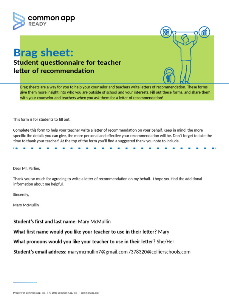 Student Brag Sheet for Recommendations | PDF | Cognition | Human ...