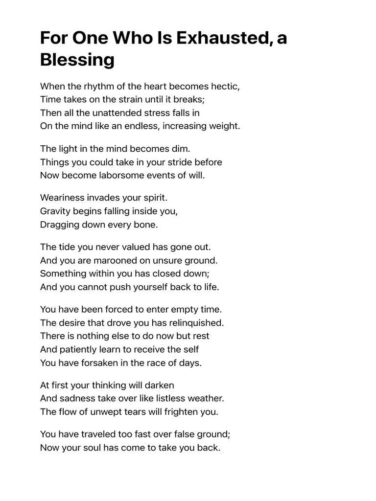 For One Who Is Exhausted, a Blessing | John O’Donahue | PDF