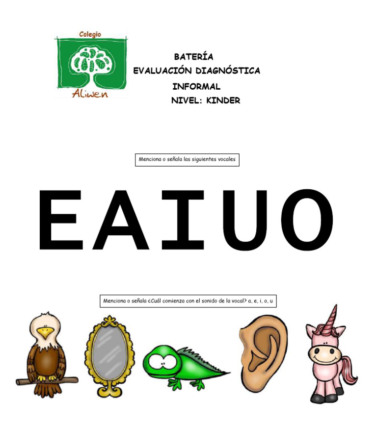 Evaluación Diagnóstica Kinder: Vocales, Números y Colores | PDF