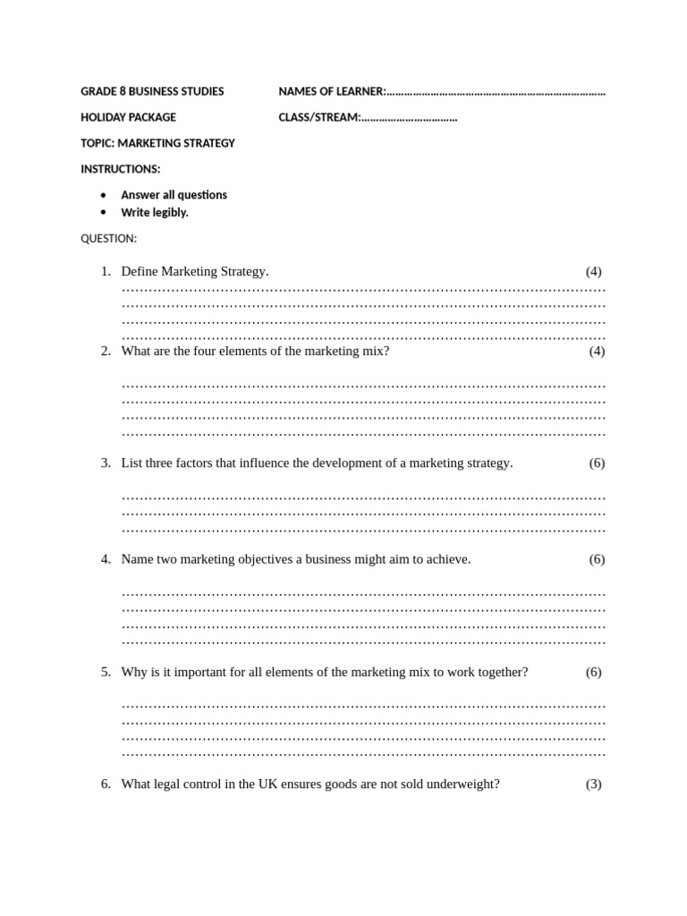 GRADE 8 BUSINESS STUDIES HOLIDAY PACKAGE | PDF | Human Communication