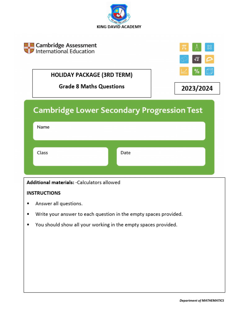 G8_ THIRD TERM HOLIDAY PACKAGE | PDF | Numbers | Shape
