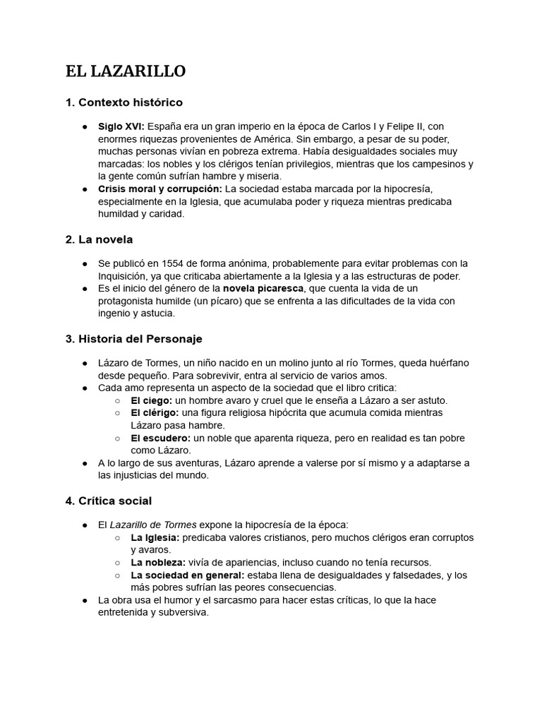 Contexto histórico de El Lazarillo de Tormes | PDF