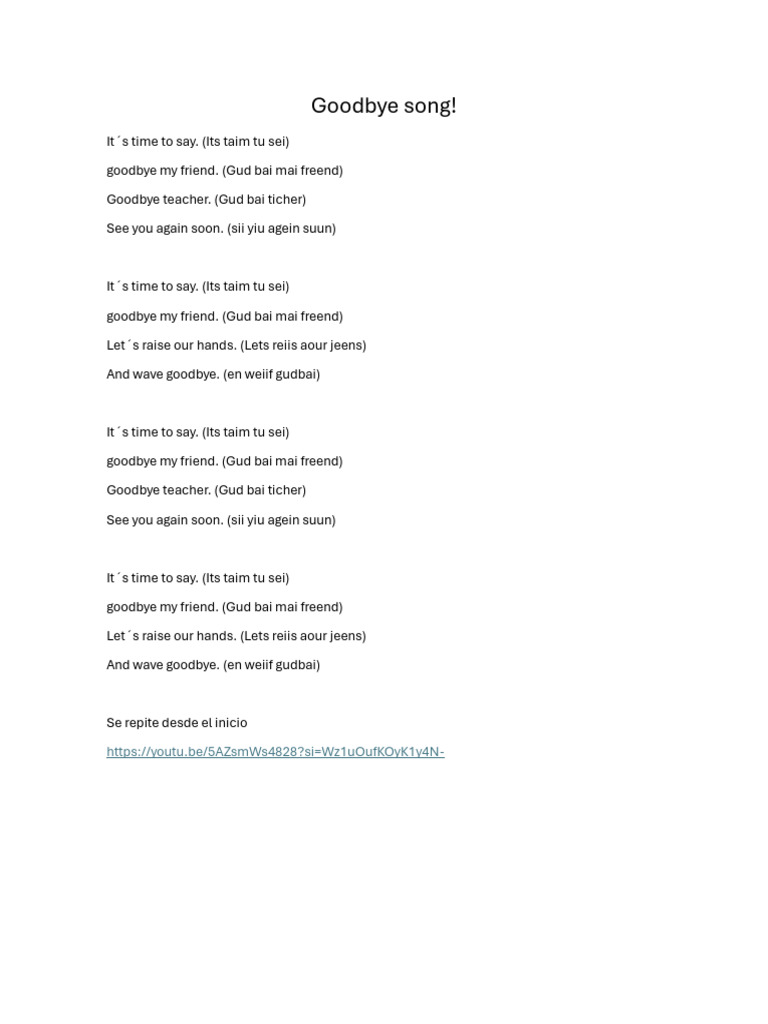 Goodbye Song for Friends and Teachers | PDF