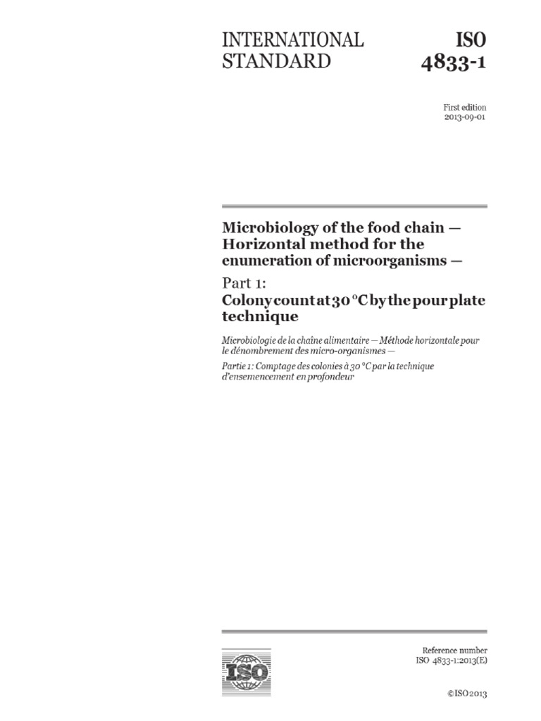 4833-1-2013 ISO MICROBIOLOGY OF THE FOOD CHAIN - HORIZONTAL METHOD FOR THE ENUMERATION OF ...