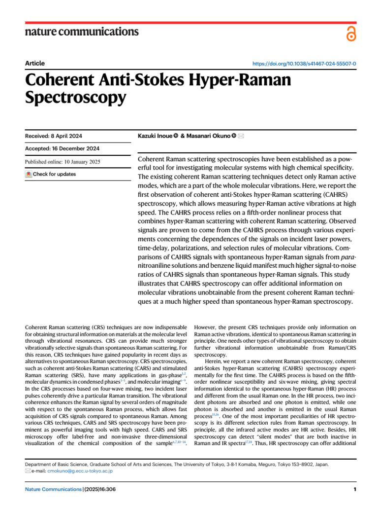 Coherent Anti-Stokes Hyper-Raman Spectroscopy: Article | PDF | Raman Spectroscopy | Spectroscopy