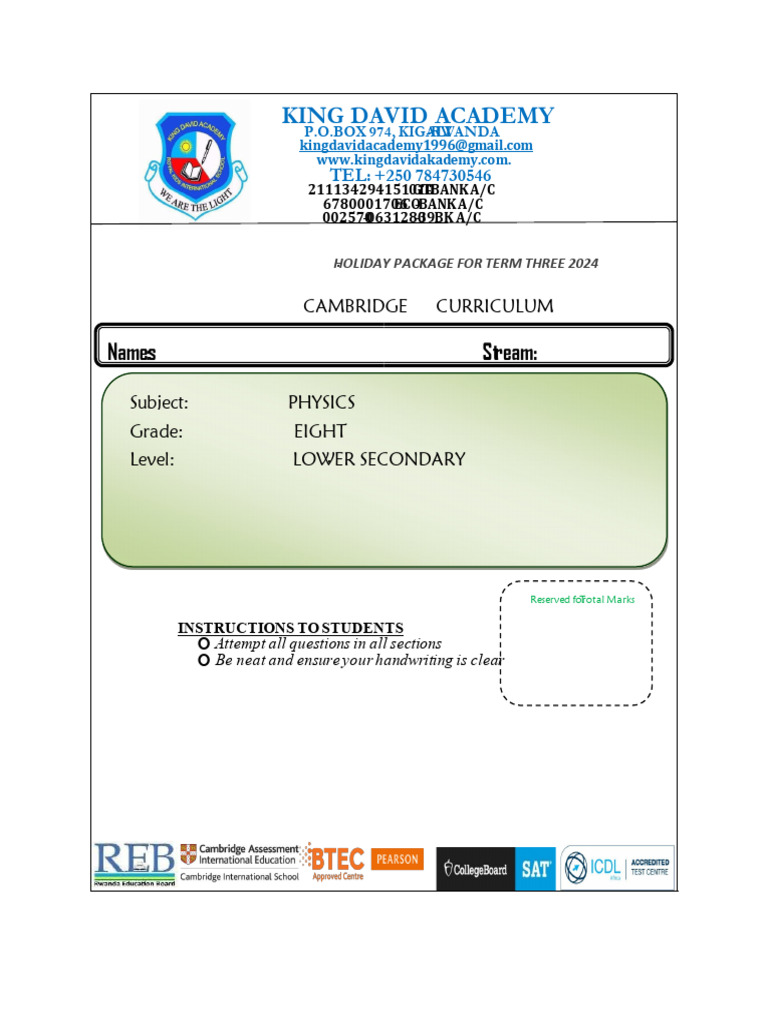 Grade 8 Term Three Holiday Package | PDF