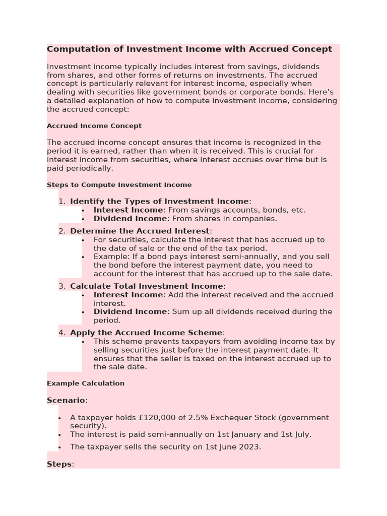 Compute Investment Income Accrued Method | PDF | Interest | Dividend