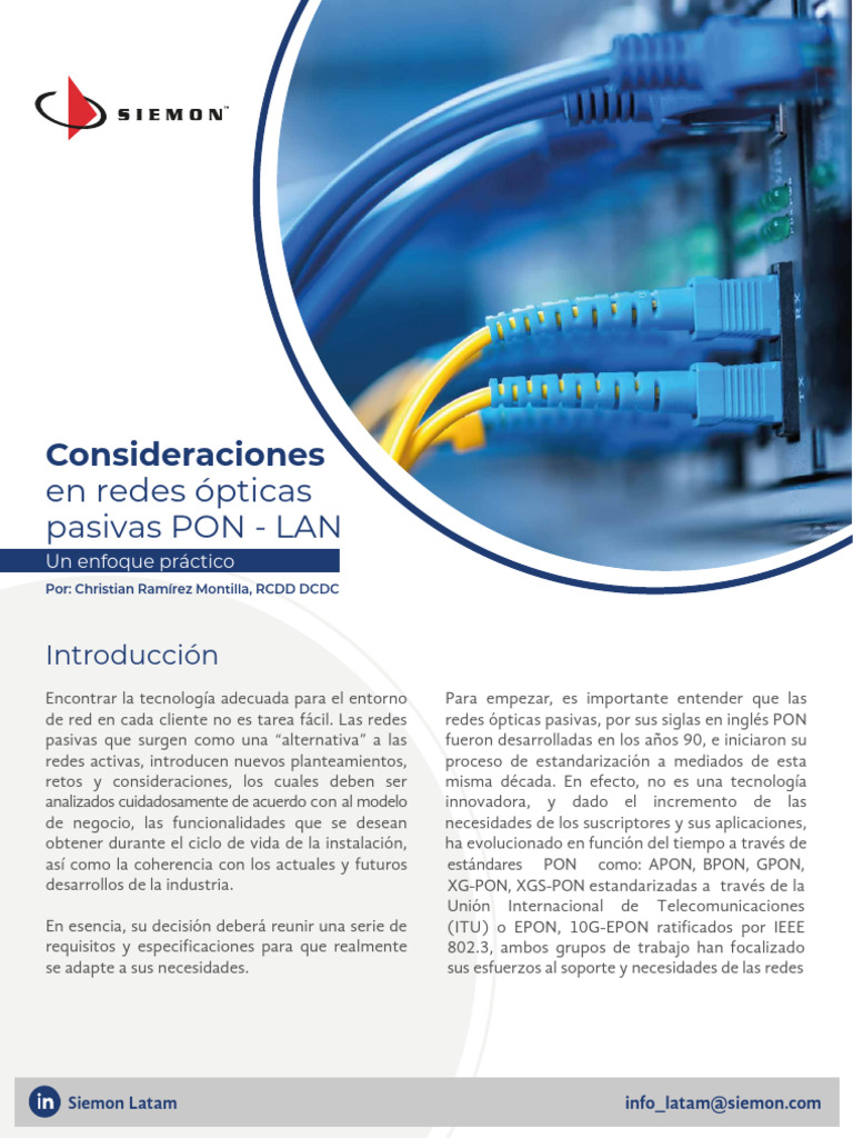 Pon Lan Passive Optical Network Consideration Es | PDF | Ieee 802.11 | Ingenieria Eléctrica