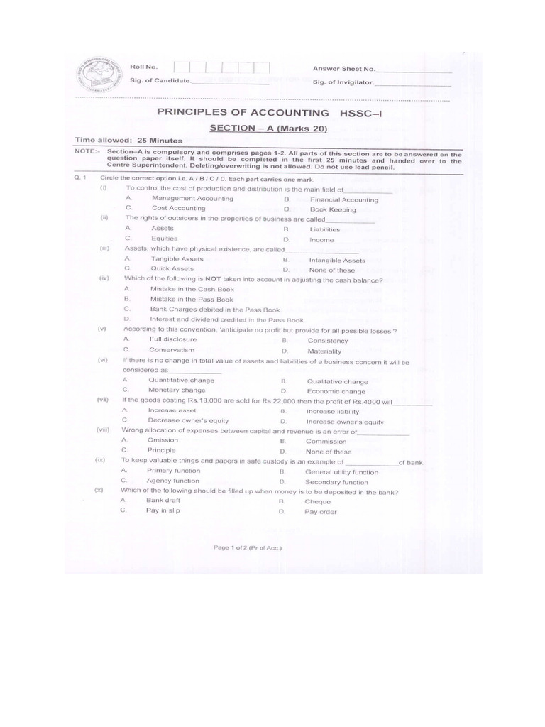 HSSC-I PrinciplesAccounting PDF | PDF