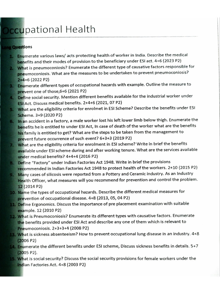 Occupational Health Questionnaire | PDF
