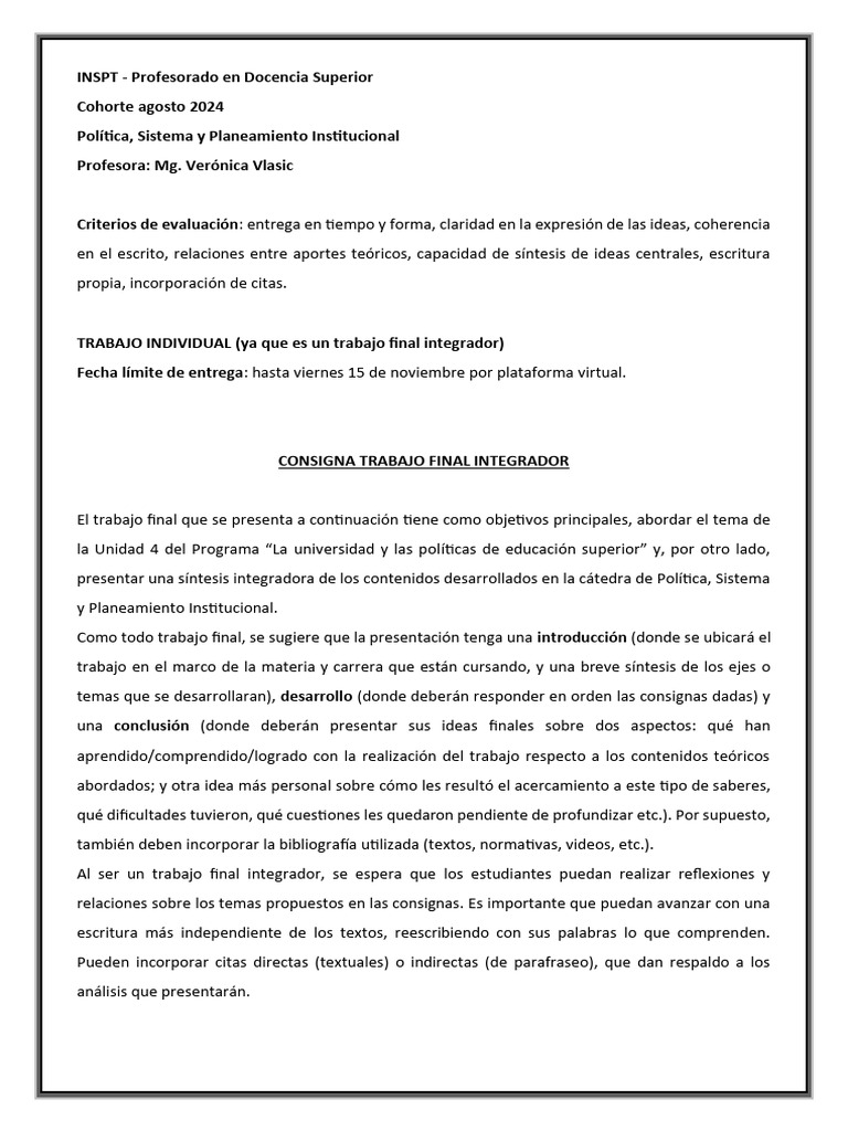 Politica - Consigna TRABAJO FINAL | PDF
