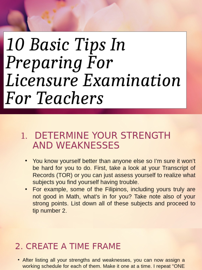 10 Basic Tips in Preparing For Licensure Examination | PDF ...