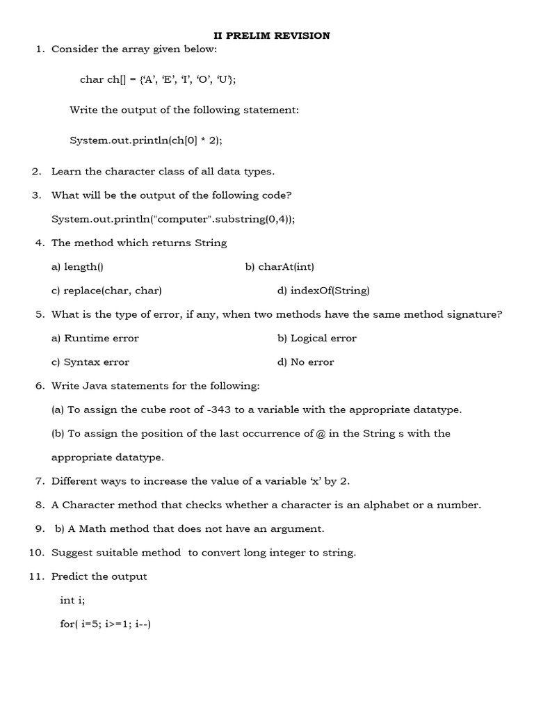 II Prelim Revision 2024 Computer | PDF | String (Computer Science) | Integer (Computer Science)