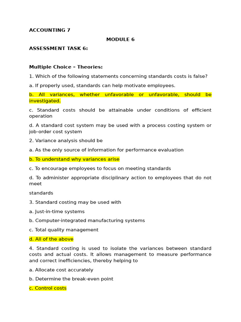 accounting 7 ats 6 | PDF | Variance | Prices