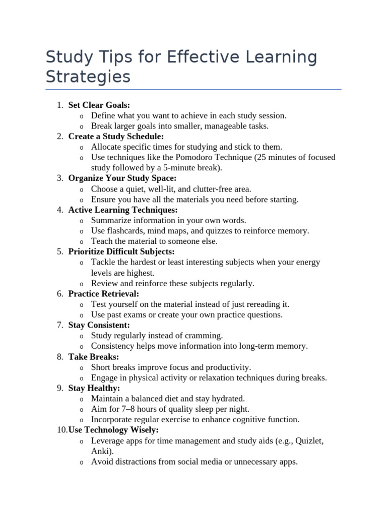 Study Tips For Effective Learning Strategies | PDF | Goal | Cognition