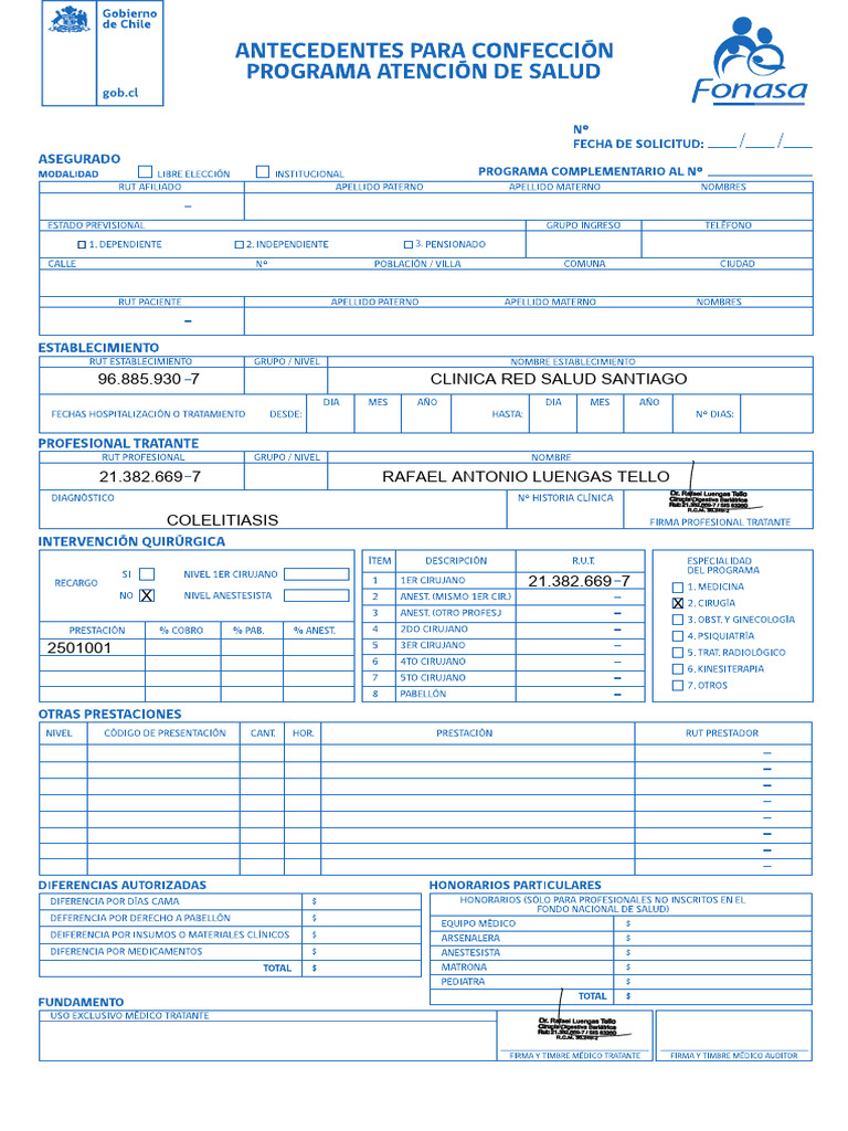 PROGRAMA FONASA COLECISTECTOMIA | PDF
