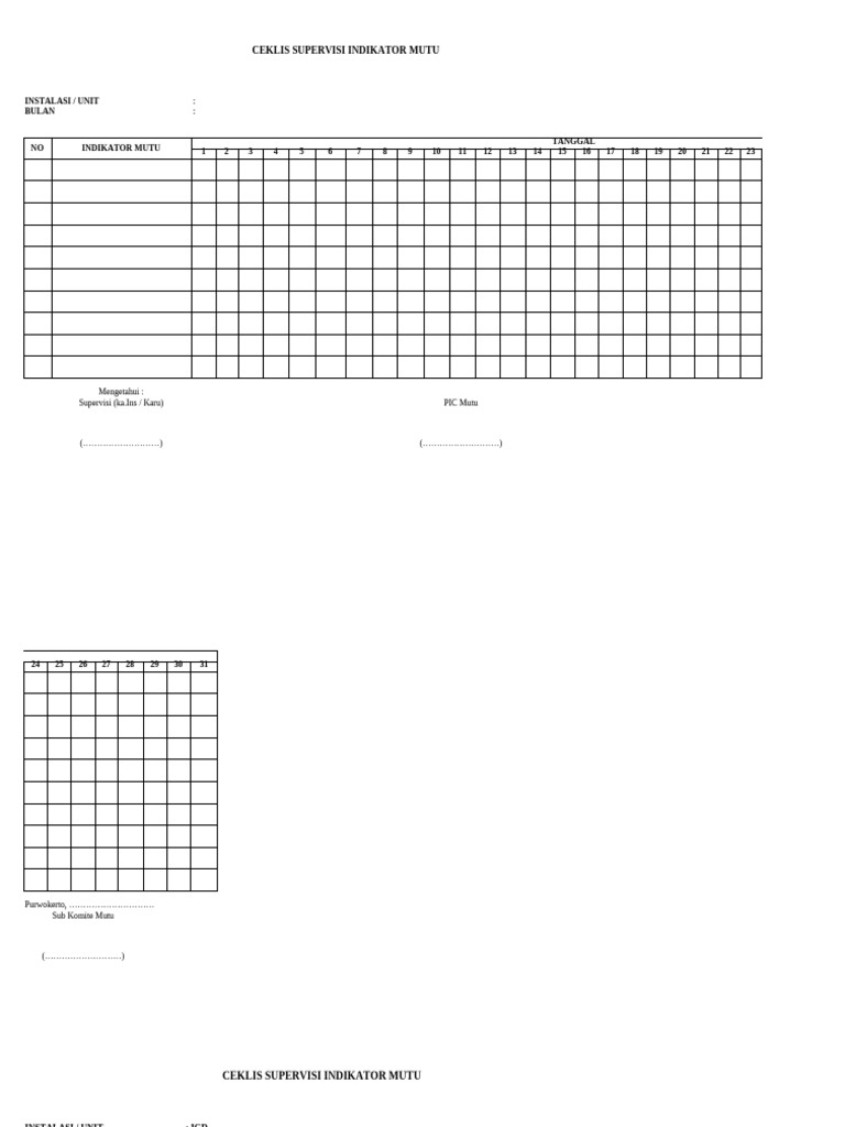 Contoh Form Monitoring Indikator Mutu Tiap Unit | PDF