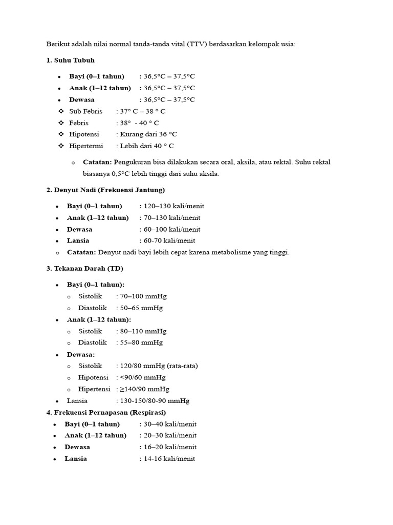 Berikut Adalah Nilai Normal Tanda Tanda Vital | PDF