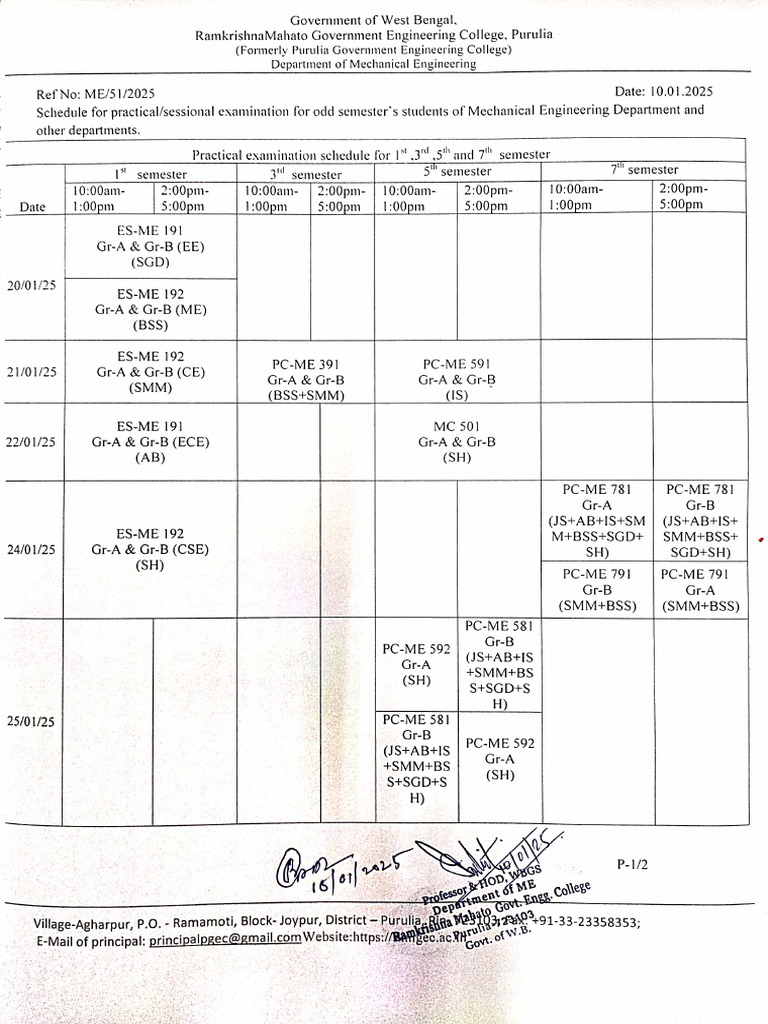 Practical-Sessional Exam Routine - Odd Semester - 2024-25 | PDF
