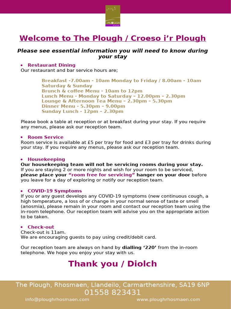 Welcome Letter For Rooms | PDF