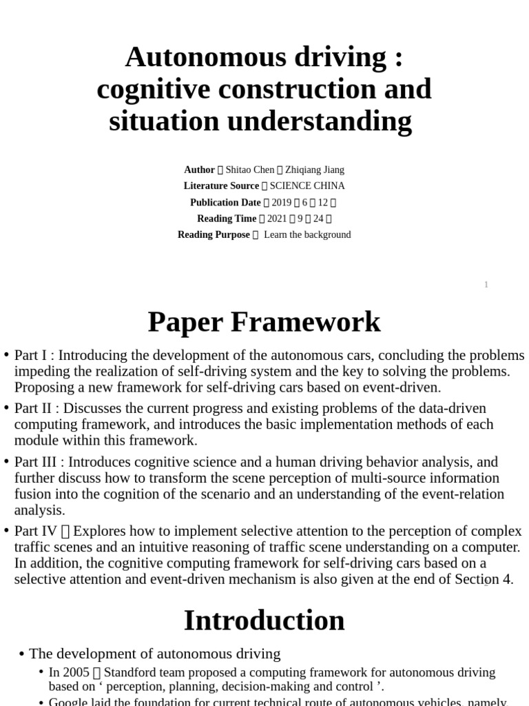 1-Autonomous Driving Cognitive Construction and Situation Understanding | PDF | Cognition | System