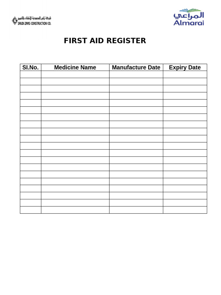 Format - First Aid Register | PDF