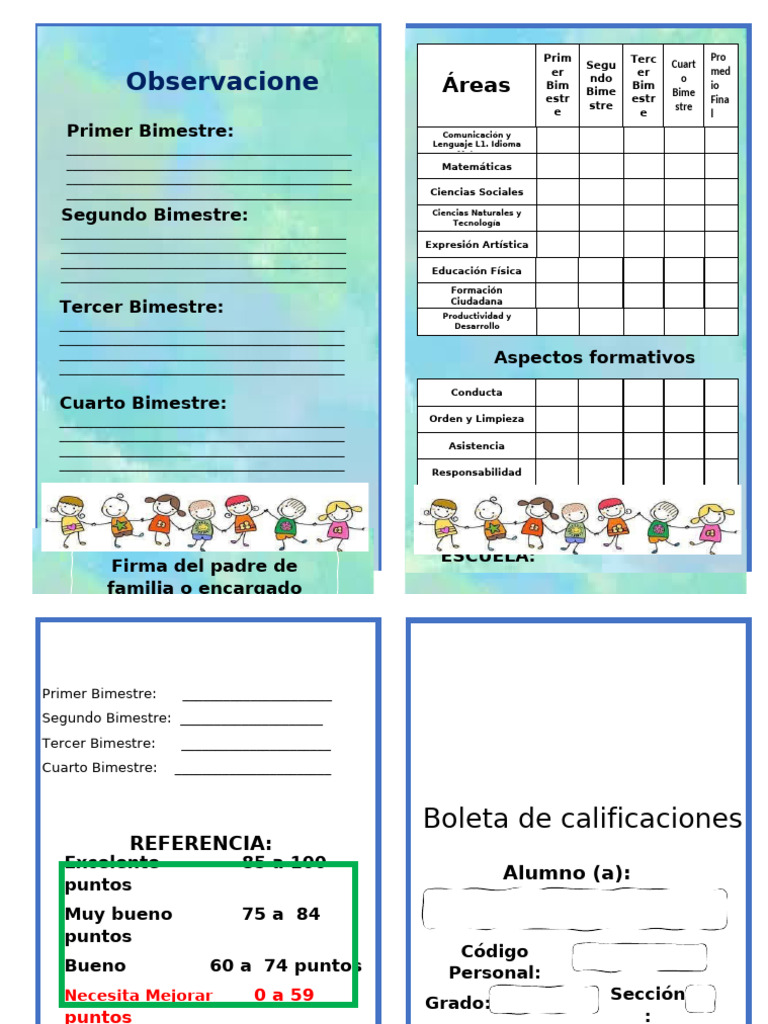 Modelo Boletas Primaria Cuarto A Sexto | PDF | Aprendizaje